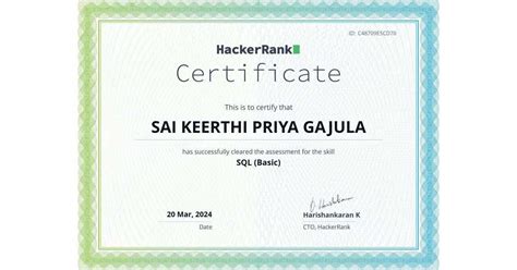 G Sai Keerthi Priya On Linkedin Hackerrank Skill Certificate