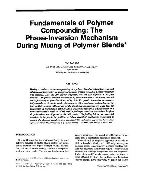 Pdf Fundamentals Of Polymer Compounding The Phase Inversion