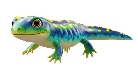 Cute Cartoon Salamander Friendly Amphibian Character 3d Green Blue