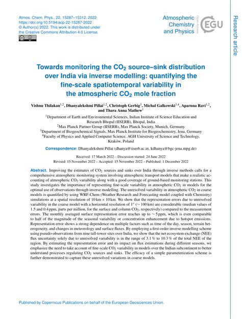 Pdf Towards Monitoring The Co 2 Source Sink Distribution Over India Via Inverse Modelling