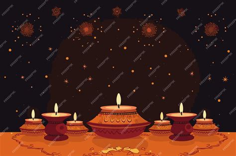 빛의 디왈리 축제 배경 포스터의 손으로 그린 벡터 그림 프리미엄 Ai 생성 벡터