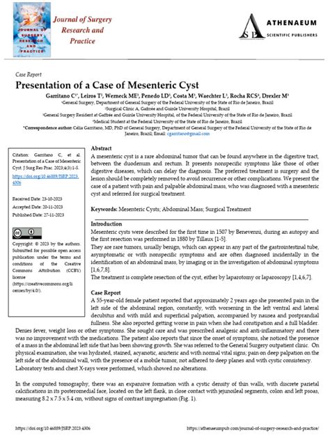 Presentation Of A Case Of Mesenteric Cyst Pdf Lymphatic System Large Intestine