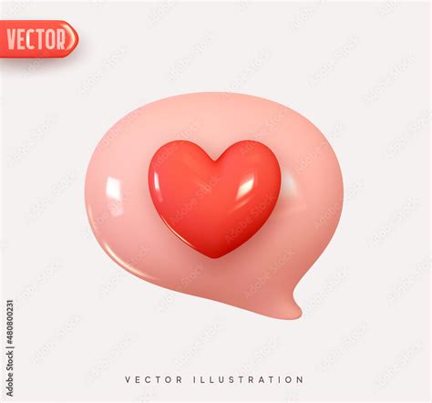 3d Vector Icon Message Dialog Button With Red Heart Realistic Elements