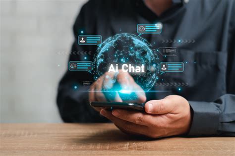 Ai 인공 지능 개념과 챗봇 채팅 사업가 사용 Ai와 스마트 폰 채팅 미래 세계에서 만들어진 기술 및 전 세계적으로 인기있는