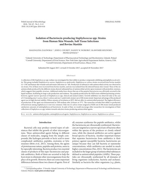 Pdf Isolation Of Bacteriocin Producing Staphylococcus Spp Strains