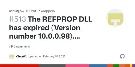 The REFPROP DLL Has Expired Version Number 10 0 0 98 Could You