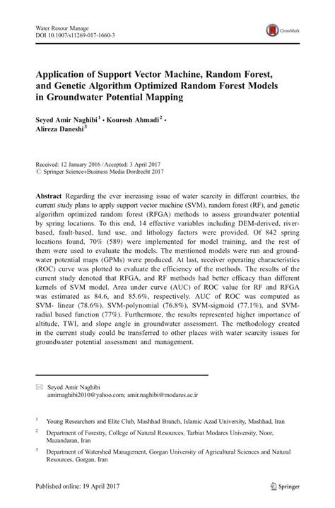 Pdf Application Of Support Vector Machine Random Forest And Genetic