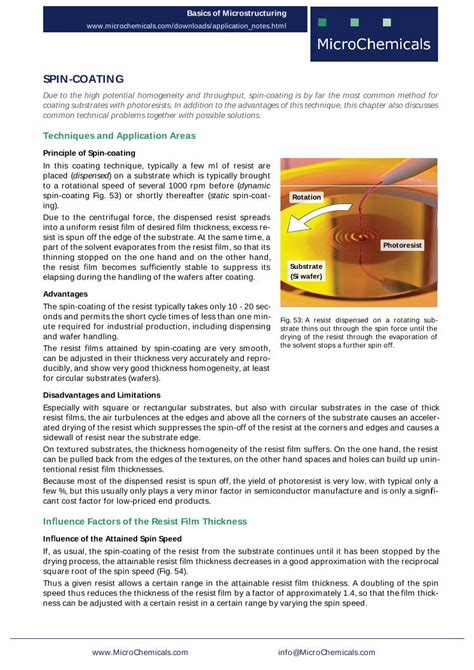 Pdf Spin Coating Of Photoresists Microchemicals · Spin Coating Due To The High Potential