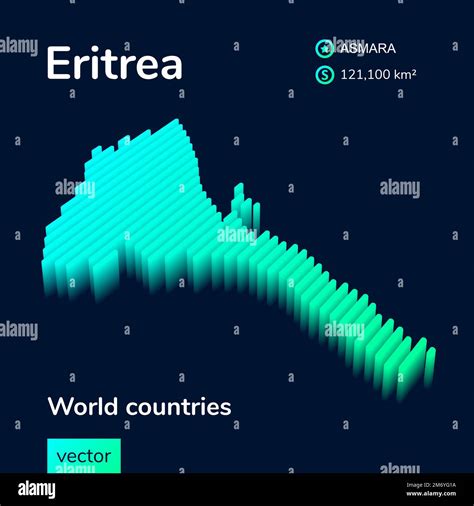 Vector Eritrea 3d Map In Turquoise Colors On A Dark Blue Background Stylized Map Icon Of