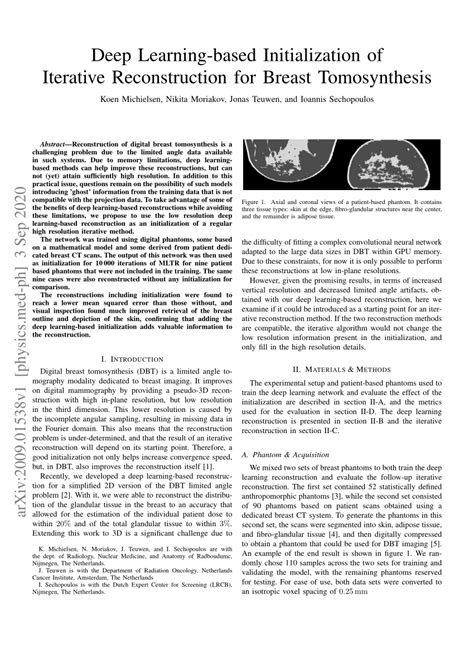 Pdf Deep Learning Based Initialization Of Iterative Reconstruction For Breast Tomosynthesis