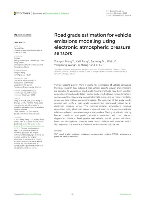 Pdf Road Grade Estimation For Vehicle Emissions Modeling Using