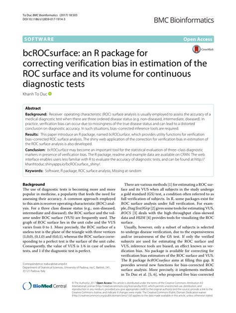 PDF BcROCsurface An R Package For Correcting Verification Bias In Estimation Of The ROC
