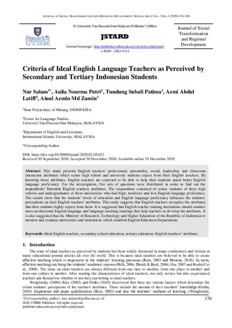 Pdf Criteria Of Ideal English Language Teachers As Perceived By Secondary And Tertiary