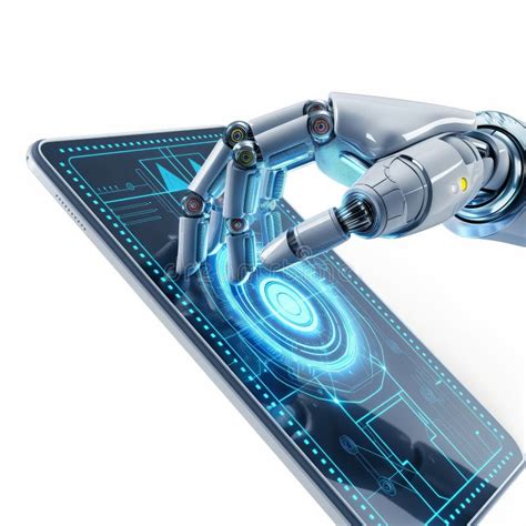 Robotic Arm Interacting With Digital Tablet Interface Stock Photo Image Of Electronics