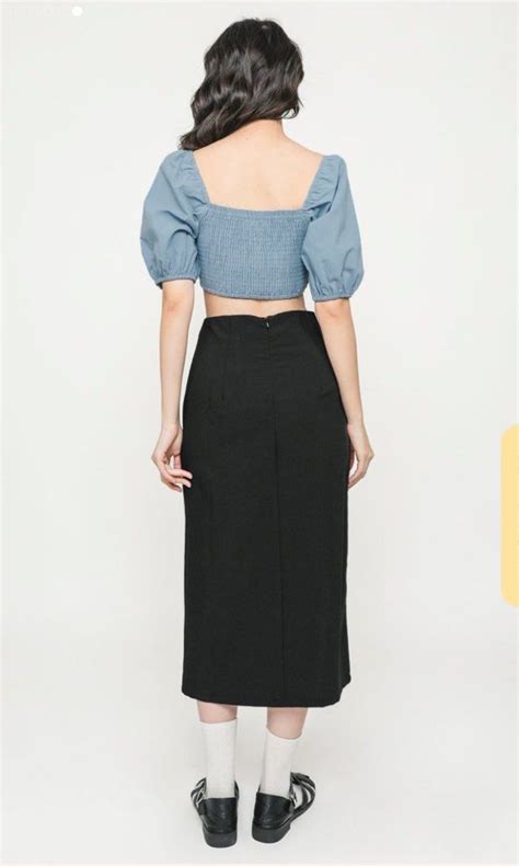 Nyla Front Slit Midi Skirt Black Womens Fashion Bottoms Skirts On Carousell