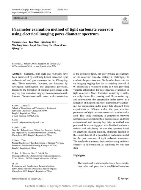Pdf Parameter Evaluation Method Of Tight Carbonate Reservoir Using Electrical Imaging Pores