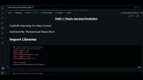 Codsoft Internship Titanic Survival Prediction Muhammad Owais Khan