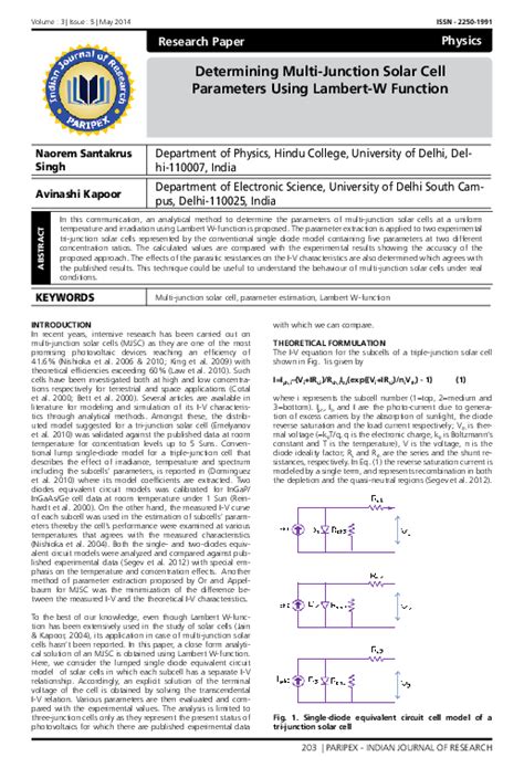 Pdf Determining Multi Junction Solar Cell Parameters Using Lambert W Function