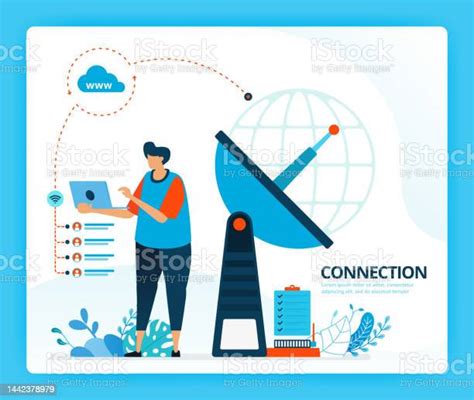 통신을 위한 인터넷 연결 및 송신기를 위한 벡터 그림 인간의 벡터 만화 캐릭터입니다 방문 페이지 웹 웹 사이트 웹 페이지 모바일 앱 배너 전단지 브로셔를 위한 디자인 개념에