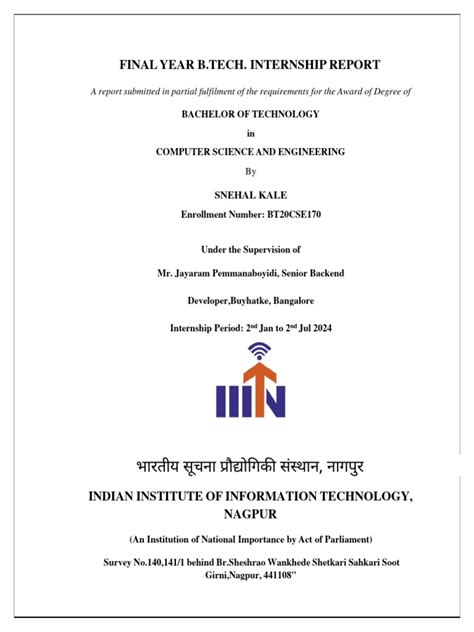 Bt20cse170 Internship Report Pdf Databases World Wide Web