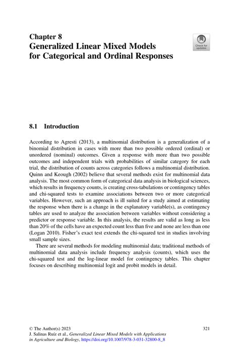Pdf Generalized Linear Mixed Models For Categorical And Ordinal Responses