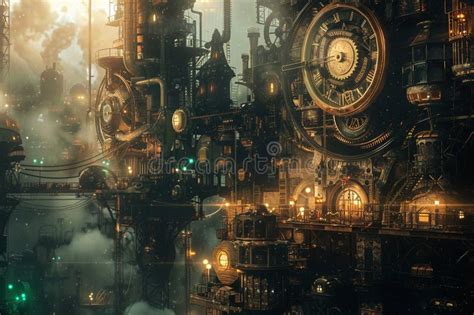 Clockwork Scene In A Steampunk World Intricate Gears And Steam