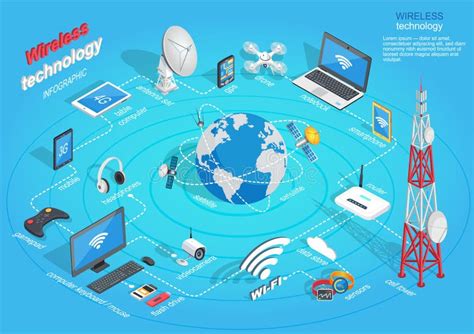 Wireless Technology Infographic Scheme On Blue Stock Vector