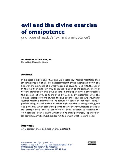 Pdf Evil And The Divine Exercise Of Omnipotence