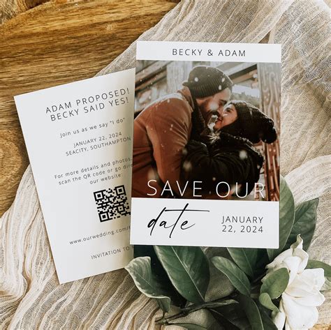 Wedding QR Code Save The Date Photo Template Unique Editable Save Our Date Card Instant