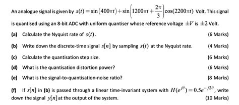 Solved 27 An Analogue Signal Is Given By Chegg Com