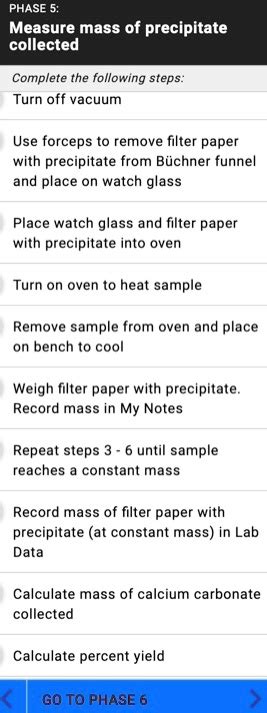 SOLVED PHASE Measure Mass Of Precipitate Collected Complete The Following Steps Turn Off