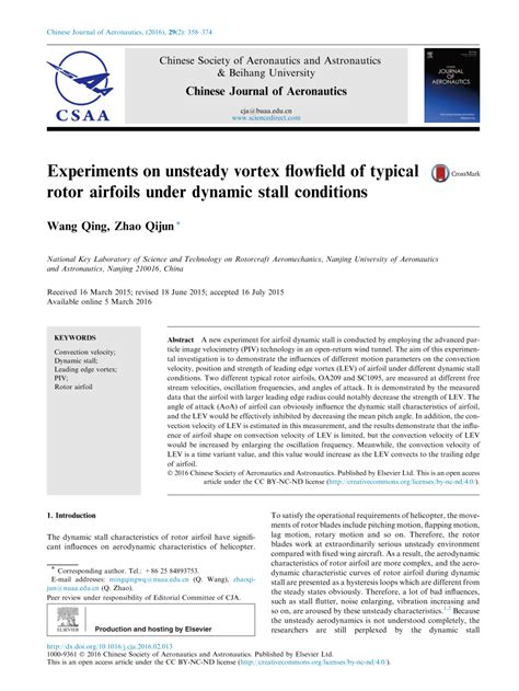 Pdf Experiments On Unsteady Vortex Flowfield Of Typical Rotor Airfoils Under Dynamic Stall
