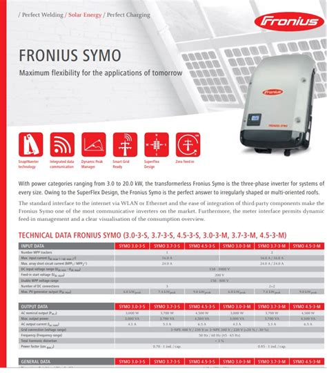 Fronius Symo 3 20kw Inverter Datasheet Resources Pure Electric