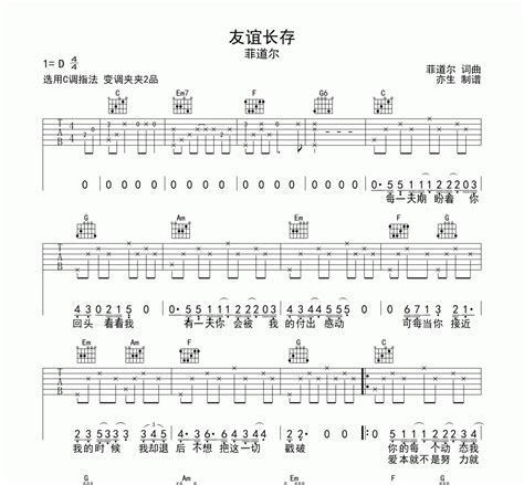 友谊长存吉他谱 菲道尔 友谊长存c调弹唱谱 乐手网
