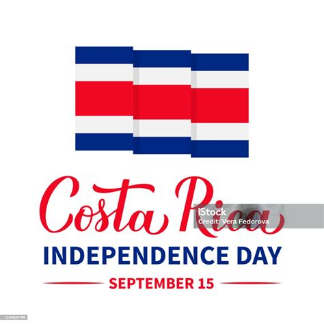 코스타리카 독립기념일 서예가 깃발이 적어 있습니다 9월 15일에 공휴일이 축하되었습니다 타이포그래피 포스터 인사말 카드 전단지 배너를 위한 벡터 템플릿 9월에 대한 스톡