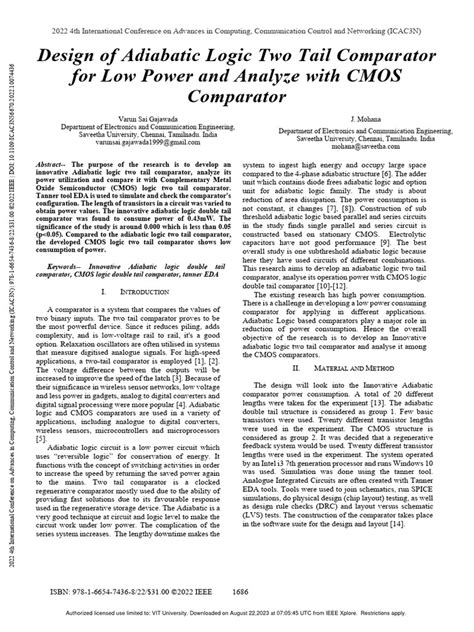 Design Of Adiabatic Logic Two Tail Comparator For Low Power And Analyze With Cmos Comparator Pdf
