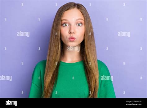Photo Of Nice Cute Lady Wear Bright Clothes Blowing Lips Sending You Kiss Isolated On Purple