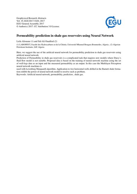 Pdf Permeability Prediction In Shale Gas Reservoirs Using Neural Network