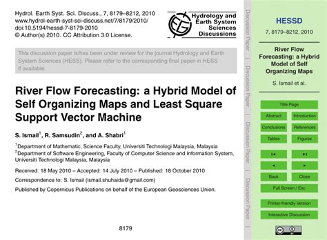 Pdf River Flow Forecasting A Hybrid Model Of Self Organizing Maps And Least Square Support