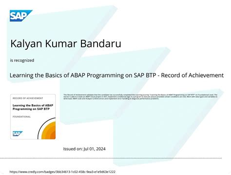I Just Completed The Basics Of Abap Programming On Sap Btp From Sap Learning Portal Sap