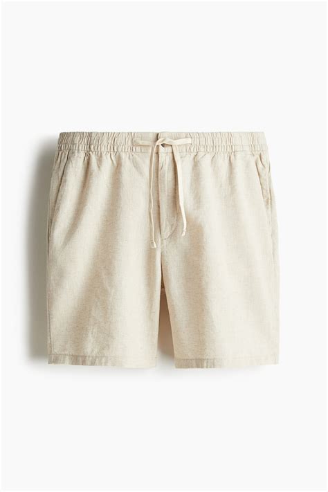 Mens Cream Regular Fit Linen Blend Shorts Handm Us