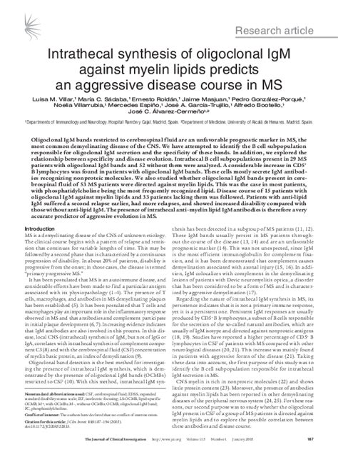 Pdf Intrathecal Igm Synthesis Is A Prognostic Factor In Multiple Sclerosis