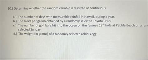 Solved 10 Determine Whether The Random Variable Is