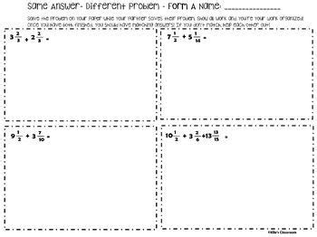 Add And Subttract Mixed Number Partner Practice Activity By Kile S Classroom