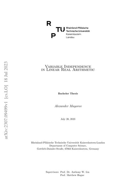 Variable Independence In Linear Real Arithmetic Deepai