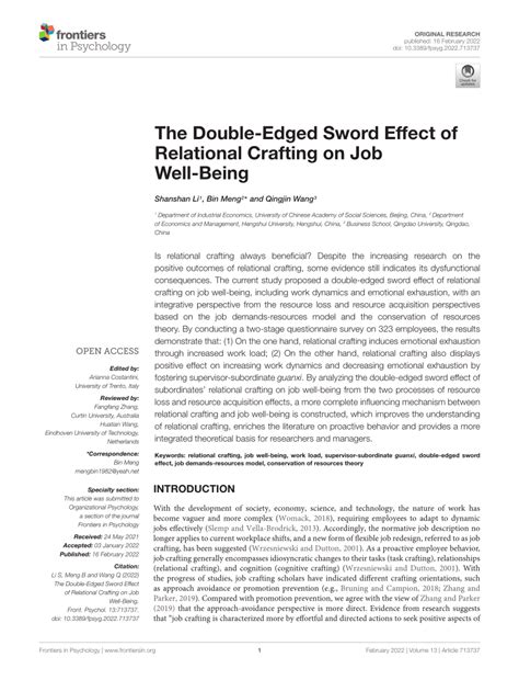 Pdf The Double Edged Sword Effect Of Relational Crafting On Job Well Being