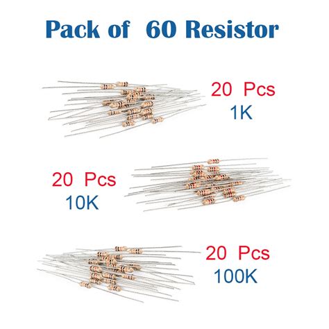 Pack Of 60 Resistor 1k10k100k Ohm 14w Carbon Film Resistor For Circuit Design And Reparing Pack Of 60 Resistor 1k10k100k Ohm 14w Carbon Film Resistor For Circuit Design And Reparing