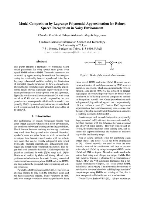 Pdf Model Composition By Lagrange Polynomial Approximation For Robust Speech Recognition In