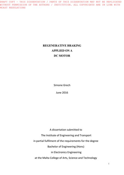 PDF Regenerative Braking Applied To A DC Motor