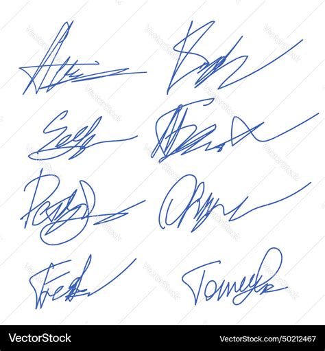 Hand Written Signature Different Example Vector Image